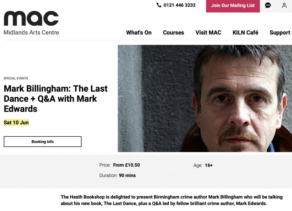 Come to Brum for a Q&A with me and Mark Billingham - Mark Edwards